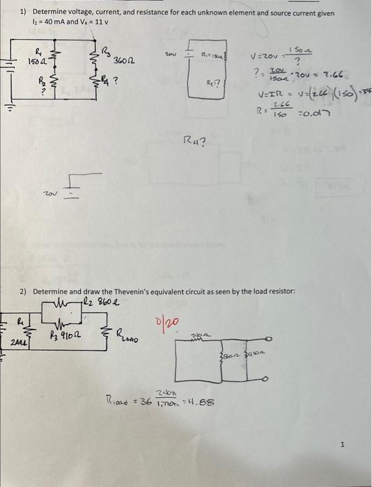 Solved 1) Determine voltage, current, and resistance for | Chegg.com