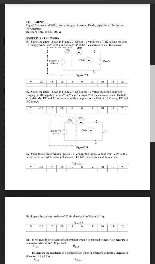 Solved EQUIPMENTS Digital Multimeter (DMM), Power Supply, | Chegg.com