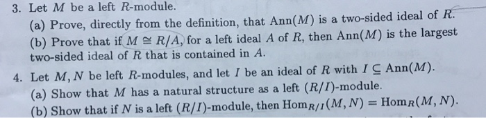 Solved 3. Let M be a left R-module. (a) Prove, directly from | Chegg.com