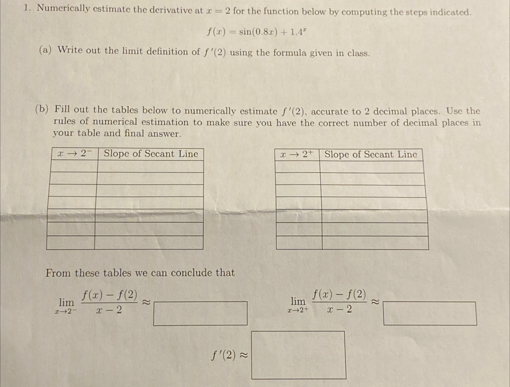 Solved Numerically estimate the derivative at x=2 ﻿for the | Chegg.com