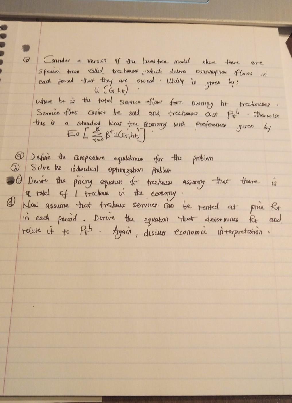 Lucas tree model. Macroeconomics that's all the | Chegg.com