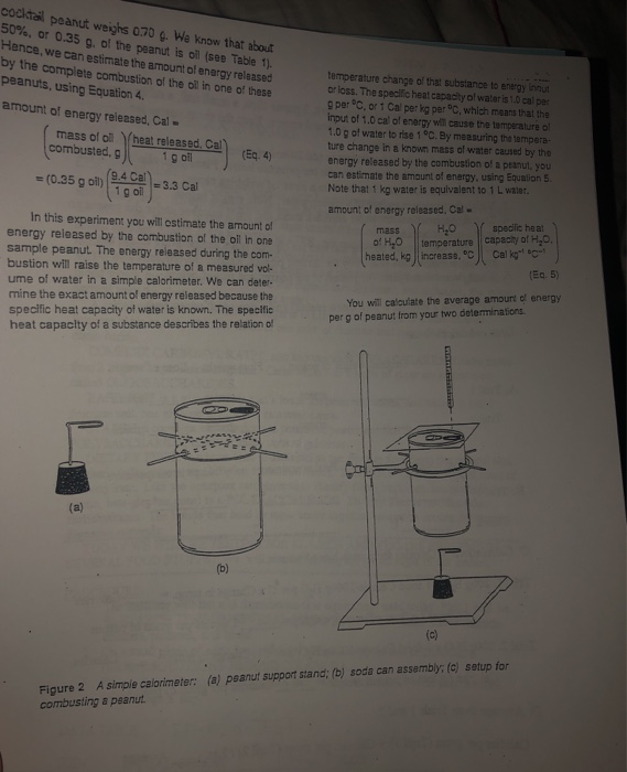 CALORIE DETERMINATION IN A PEANUT. NAME DATE PRE-LAB. | Chegg.com
