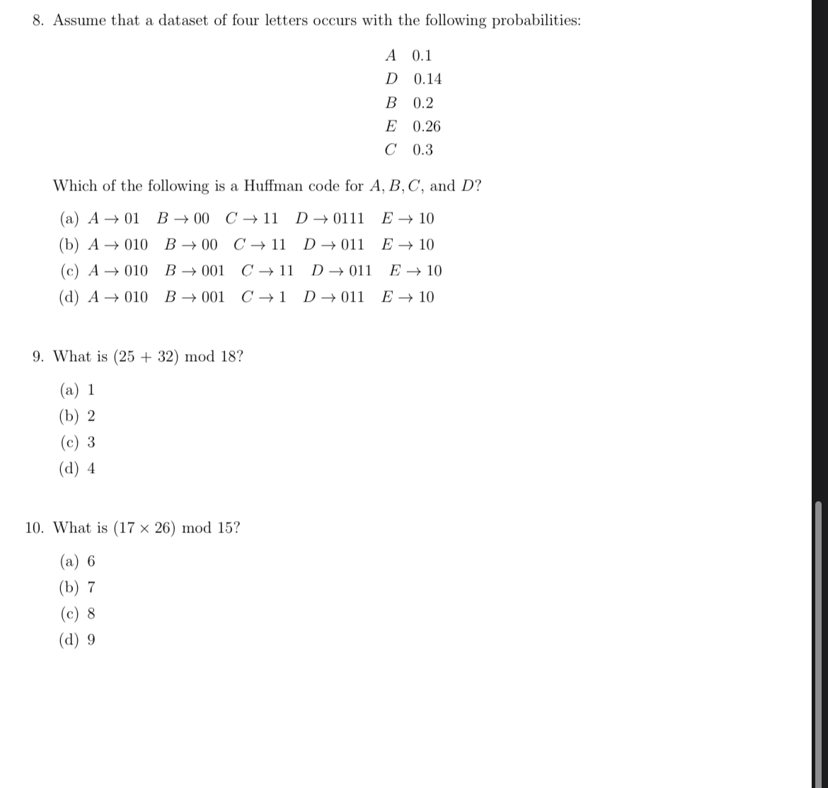 Solved Assume that a dataset of four letters occurs with the | Chegg.com