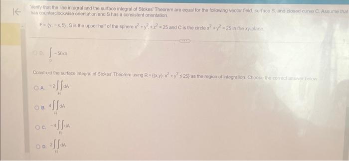 Solved Verily that the line integral and the surface | Chegg.com