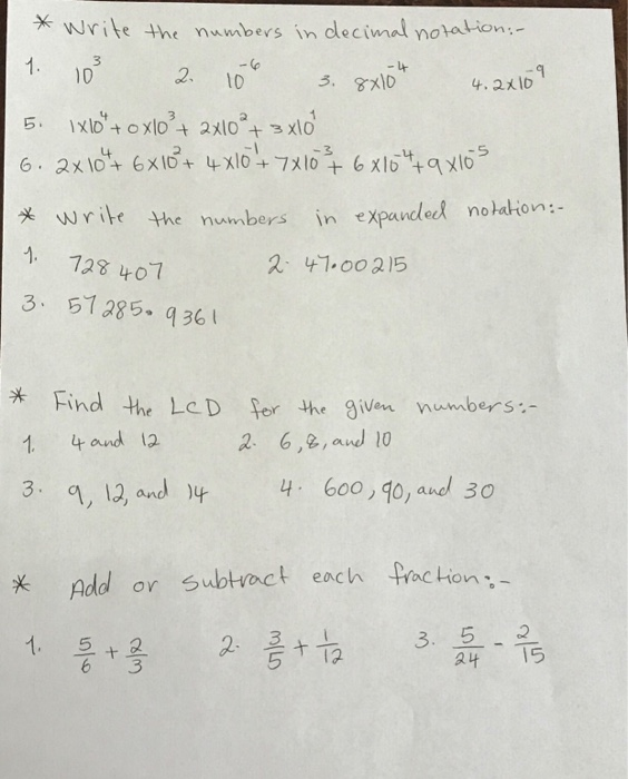Solved * Write the numbers in decimal notation - 1. 103 2. | Chegg.com