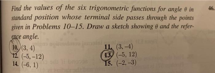 Solved Find the values of the six trigonometric functions | Chegg.com