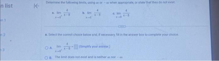 Solved K Determine the following limits, using oo or - co | Chegg.com
