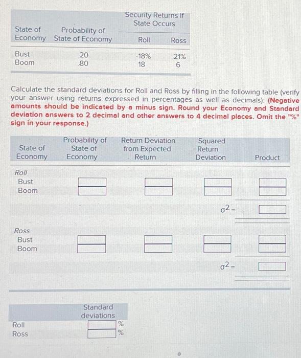 Solved Calculate the standard deviations for Roll and Ross | Chegg.com
