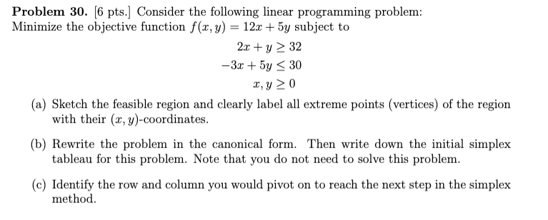 Solved Problem 30. [6 ﻿pts.] ﻿Consider the following linear | Chegg.com