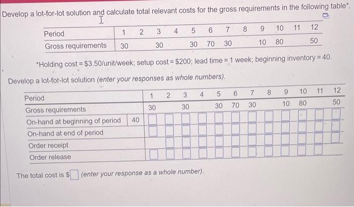 Develop a lot-for-lot solution and calculate total | Chegg.com