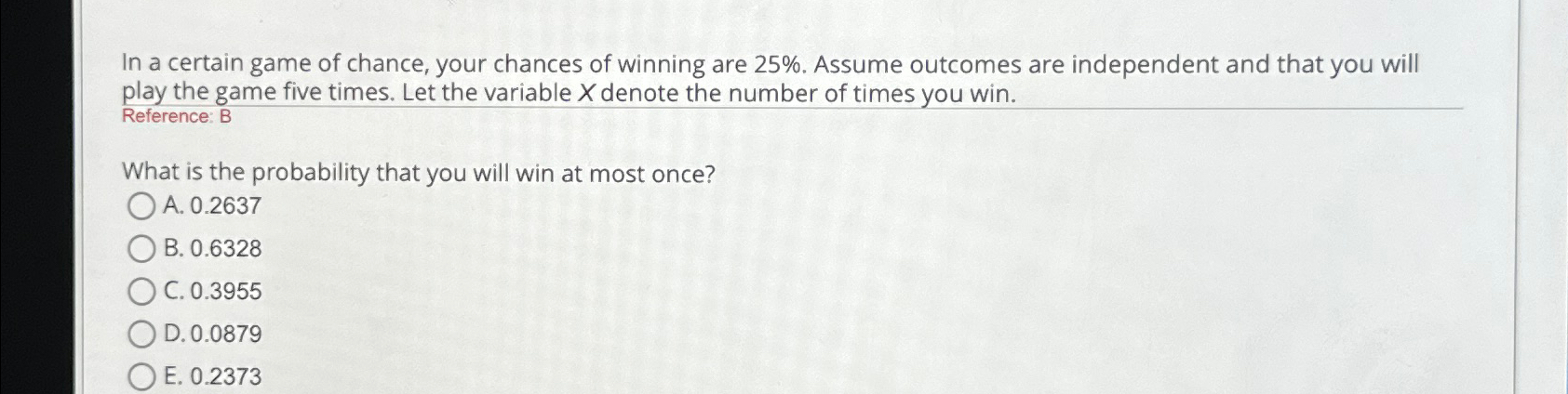 Solved In a certain game of chance, your chances of winning | Chegg.com