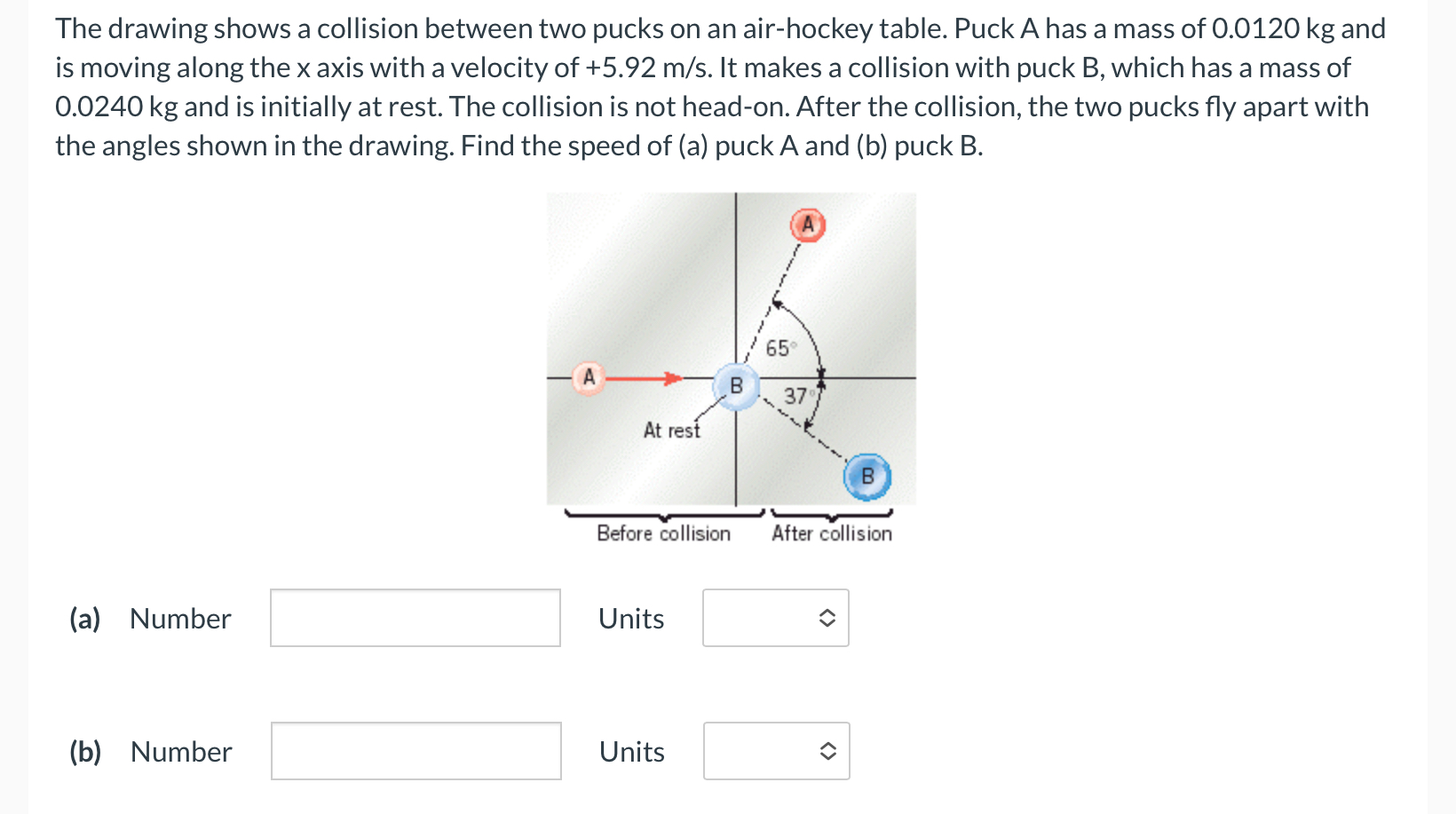Solved The drawing shows a collision between two pucks on an | Chegg.com