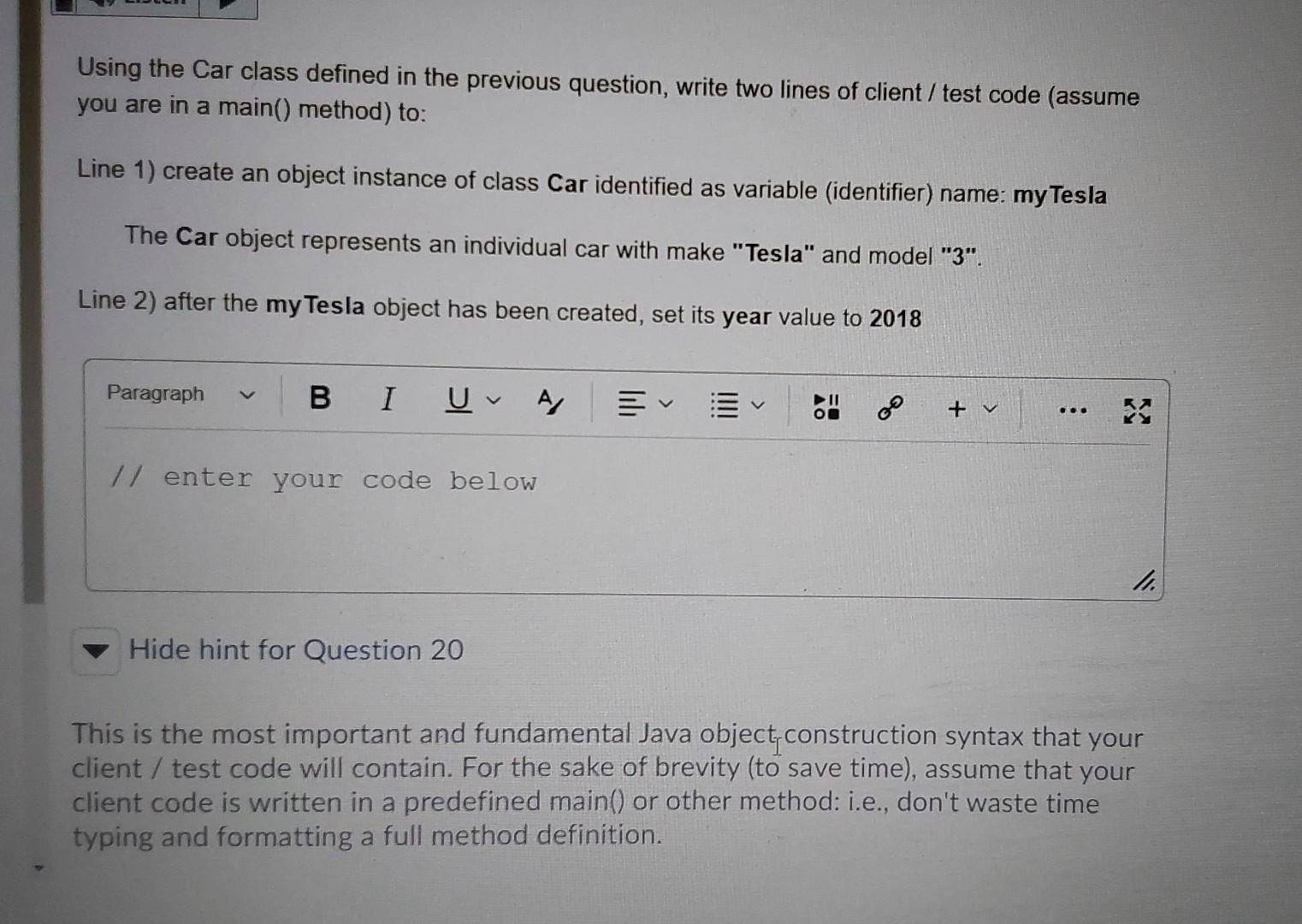 Solved Using the Car class defined in the previous question, | Chegg.com