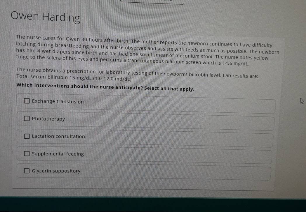 Solved Owen HardingThe nurse cares for Owen 30 ﻿hours after | Chegg.com