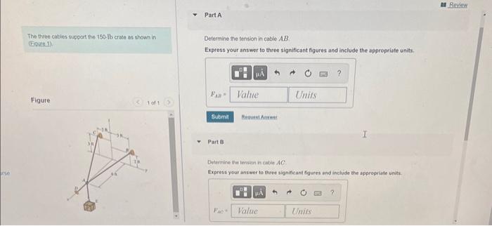 Solved The triee cables tupport the 150−1l crate as shown in | Chegg.com