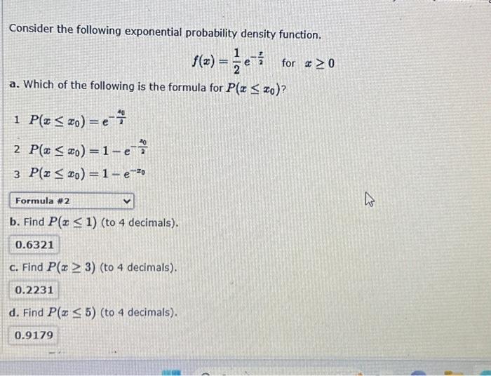 Solved Consider the following exponential probability | Chegg.com