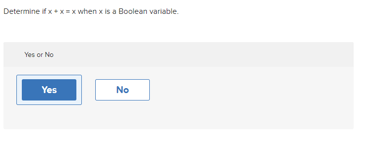 Solved Determine if x+x=x ﻿when x is a Boolean variable.Yes | Chegg.com
