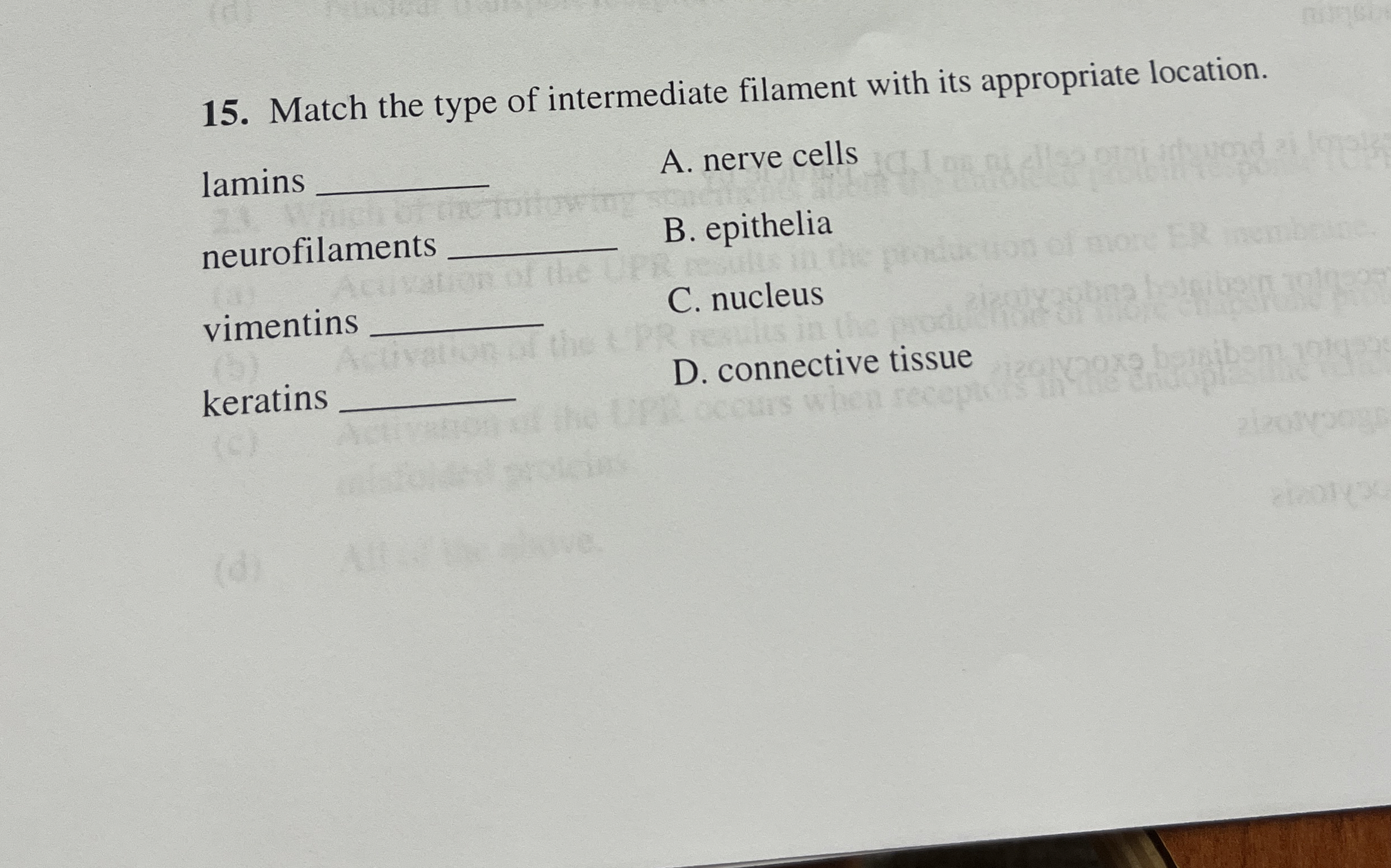 Solved Match the type of intermediate filament with its | Chegg.com