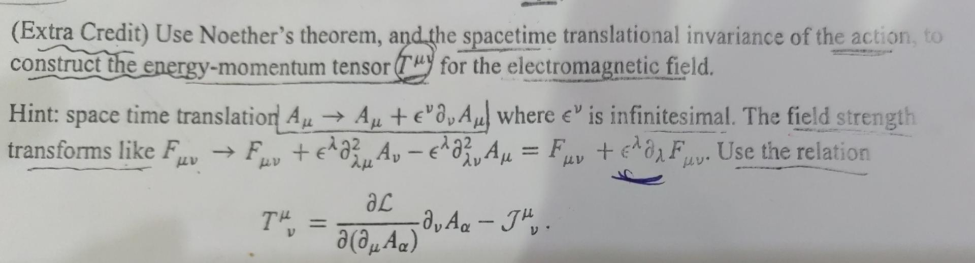 Solved (Extra Credit) Use Noether's theorem, and the | Chegg.com
