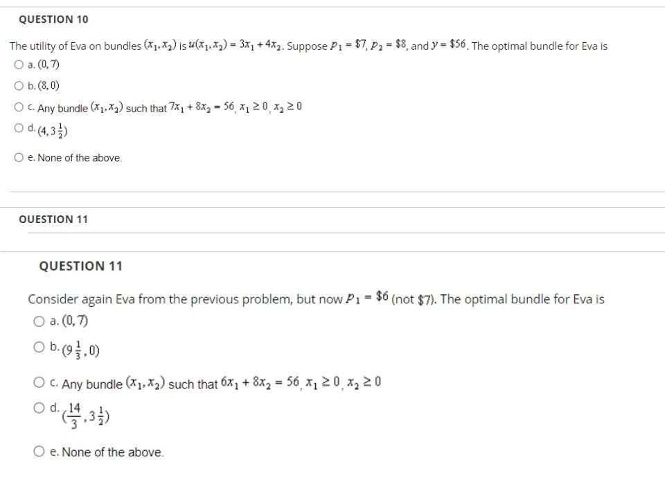 Solved The utility of Eva on bundles (x1,x2) is | Chegg.com