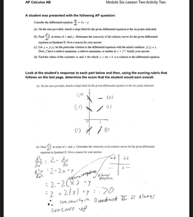 AP Calculus AB Module Six Lesson Two Activity Two A | Chegg.com