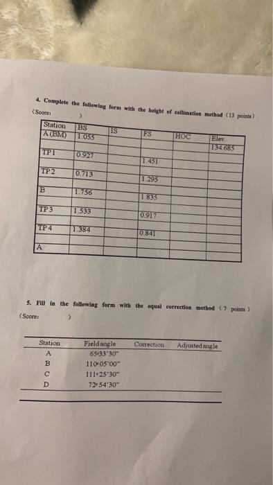 Solved 4. Complete the following form with the height of | Chegg.com