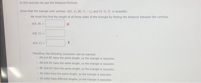 Solved In this exercise we use the Distance Formula. Show | Chegg.com