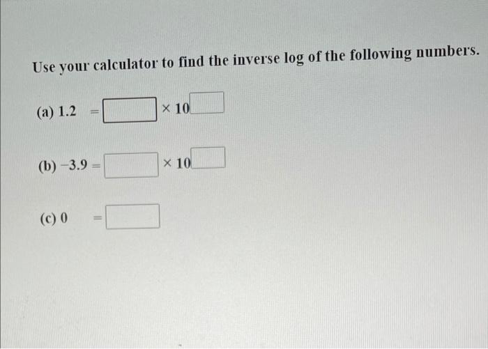 Solved Use your calculator to find the inverse log of the | Chegg.com