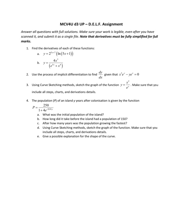 Solved MCV4U d3 UP-D.E.L.F. Assignment Answer all questions | Chegg.com