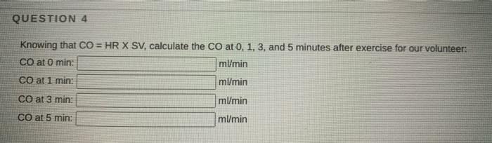 Solved QUESTION 4 Knowing that CO = HR X SV, calculate the | Chegg.com