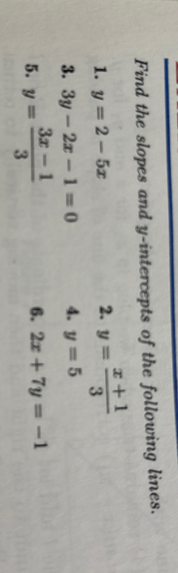 Solved Find the slopes and y-intercepts of the following | Chegg.com