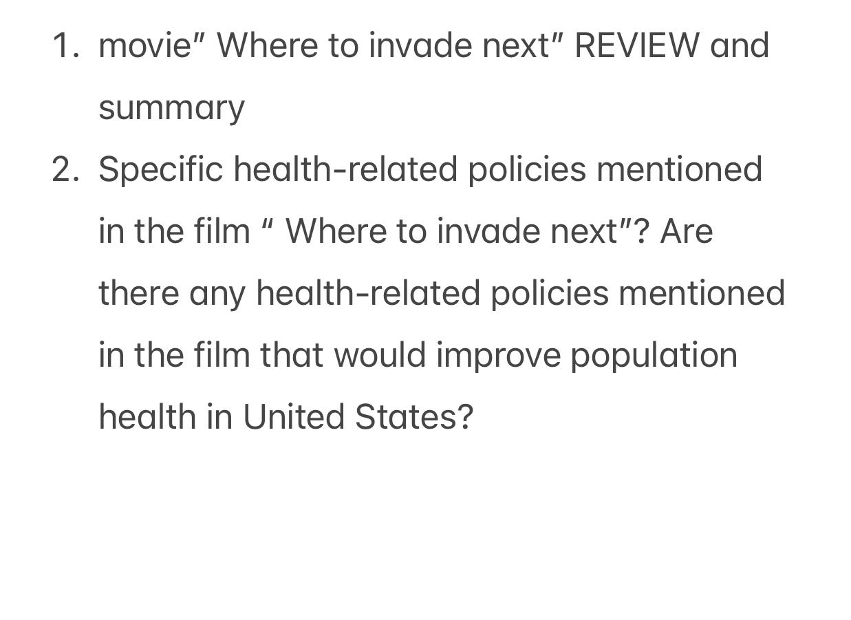 Solved movie" Where to invade next" REVIEW and | Chegg.com