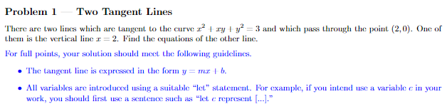 Solved Problem 1 ﻿Two Tangent LinesThere are two lines which | Chegg.com