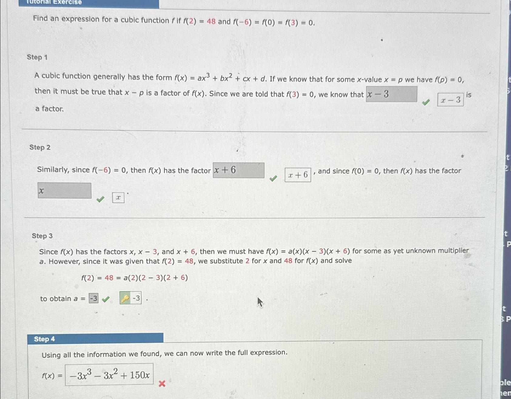 Solved Find an expression for a cubic function f ﻿if f(2)=48 | Chegg.com