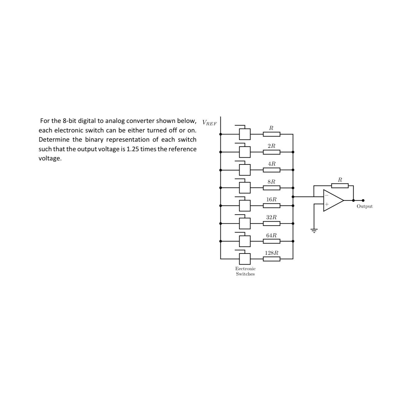 Solved For the 8-bit digital to analog converter shown | Chegg.com