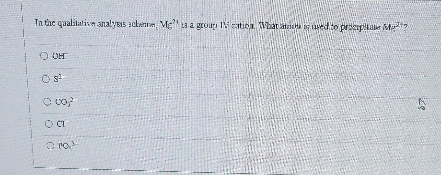 Solved In the qualitative analysis scheme, Mg2+ is a group | Chegg.com