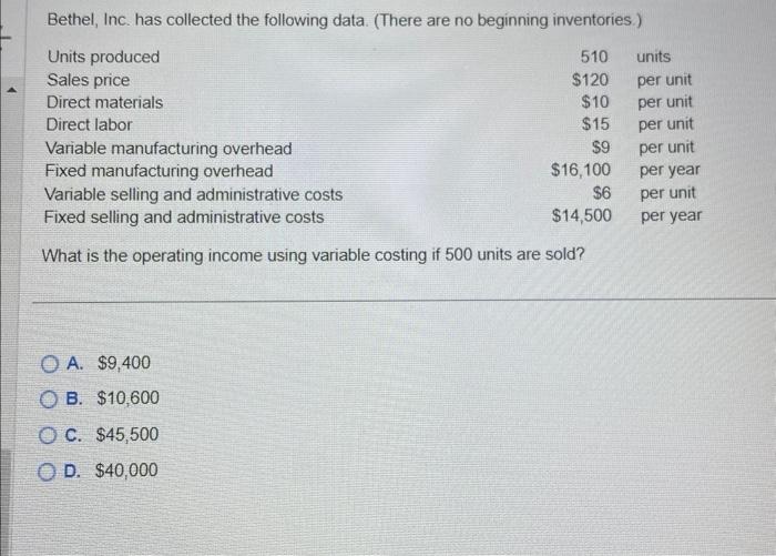 Solved Bethel, Inc. has collected the following data. (There | Chegg.com