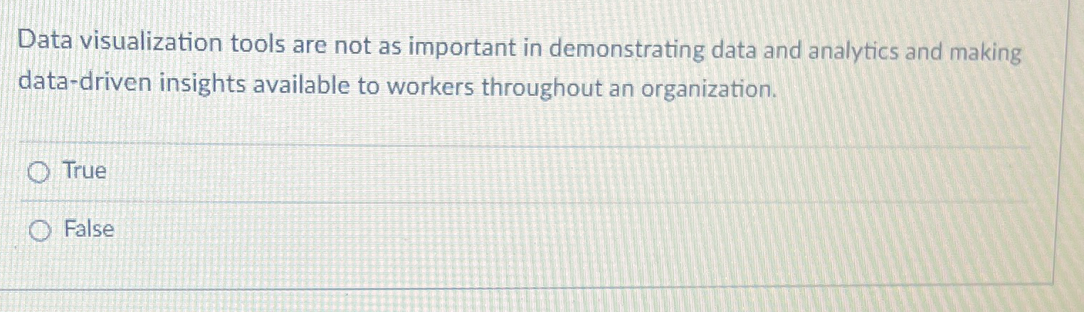 Solved Data visualization tools are not as important in | Chegg.com