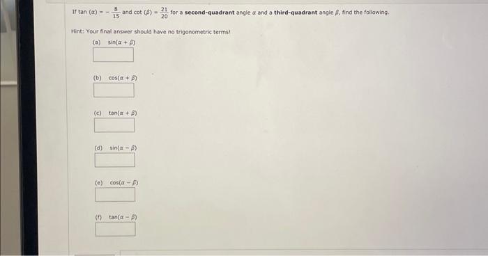 Solved Suppose that α and β are non-acute angles such that | Chegg.com