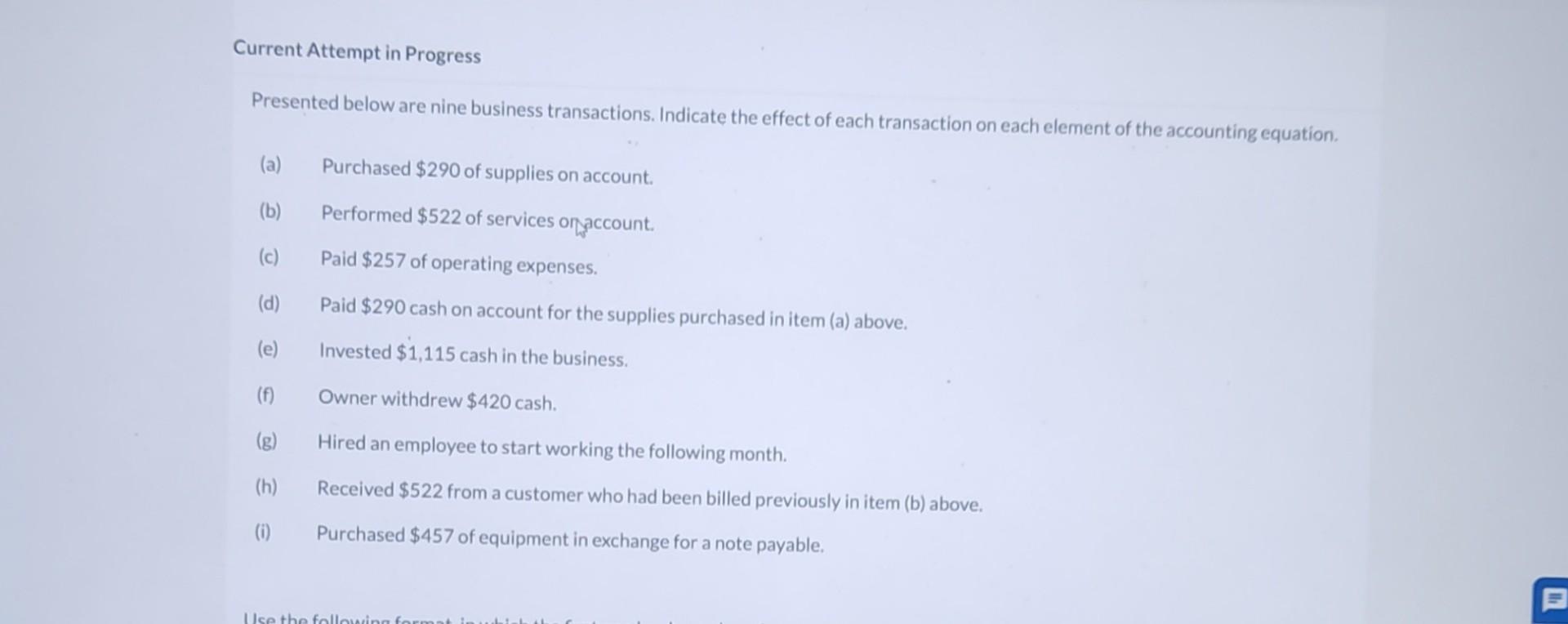 Solved Current Attempt in Progress Presented below are nine | Chegg.com