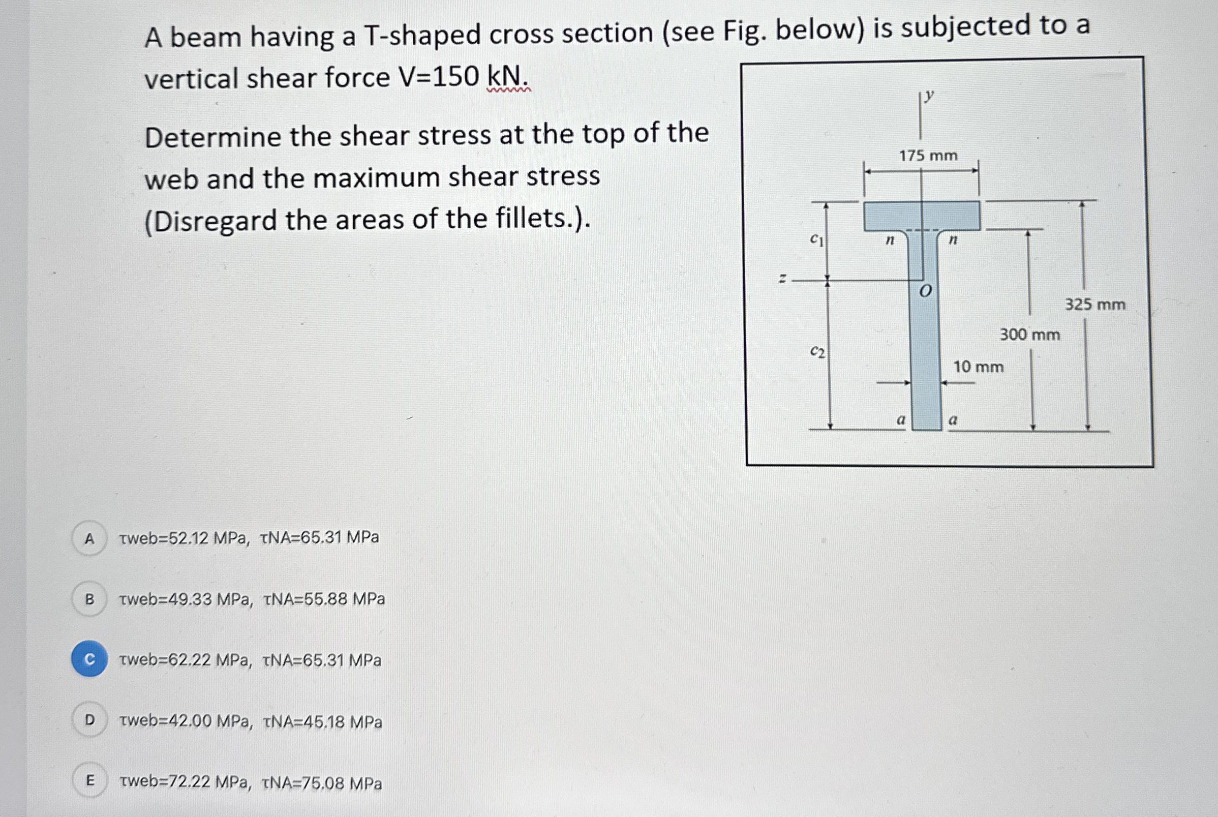 Solved A beam having a T-shaped cross section (see Fig. | Chegg.com
