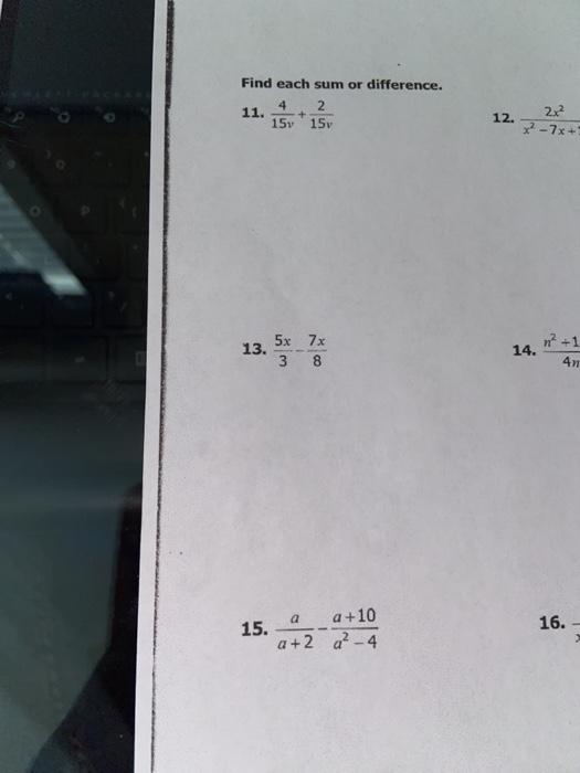 Solved Find each sum or difference. 4 2. + 15v 15 11. 22 12. | Chegg.com