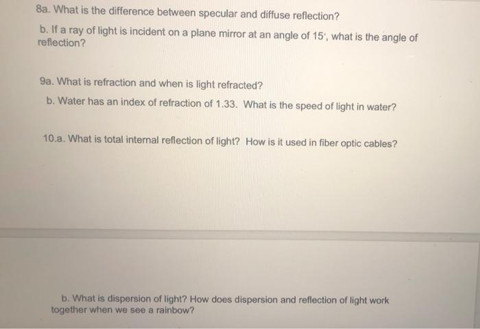 Solved 8a. What is the difference between specular and | Chegg.com