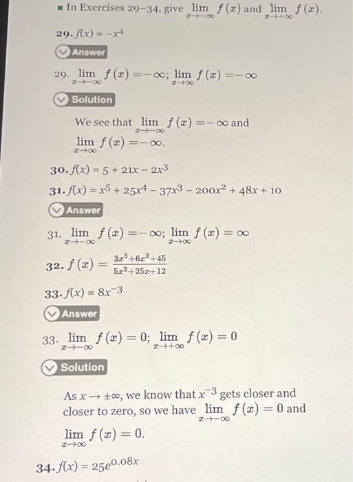 Solved In Exercises 29-34, give limx→−∞f(x) and limx→+∞f(x). | Chegg.com