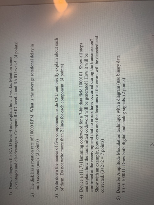 1) Draw a diagram for RAID level-4 and explain how it | Chegg.com