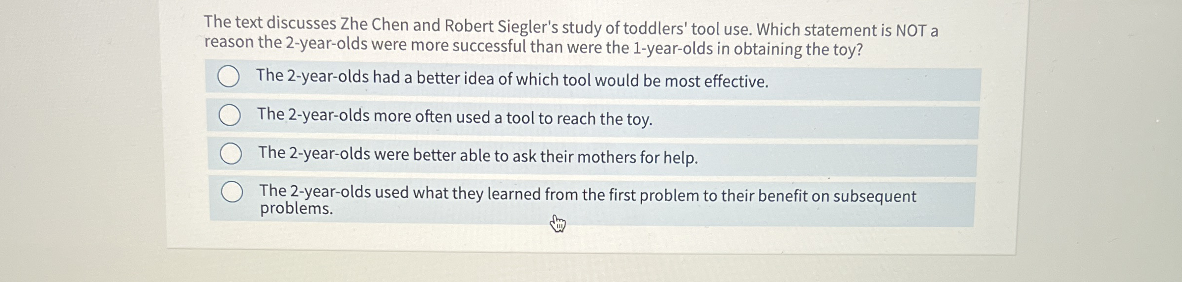 Solved The text discusses Zhe Chen and Robert Siegler's | Chegg.com