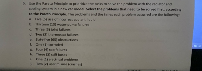 Solved 6. Use the Pareto Principle to prioritize the tasks | Chegg.com