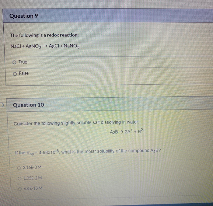 Solved Question 9 The following is a redox reaction: NaCl + | Chegg.com