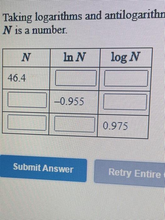 Solved Taking logarithms and antilogarithm N is a number. N | Chegg.com