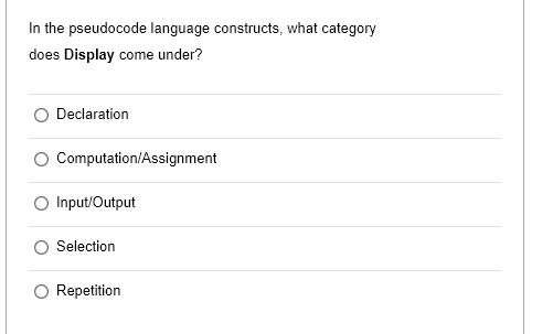 Solved In the pseudocode language constructs, what | Chegg.com